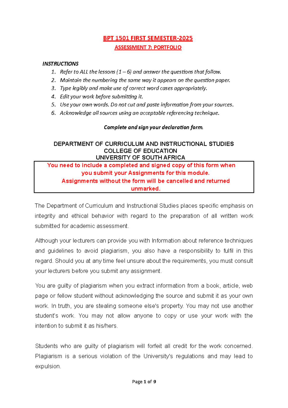 BPT 1501 Assignment 7: Portfolio Instructions and Guidelines - Studocu