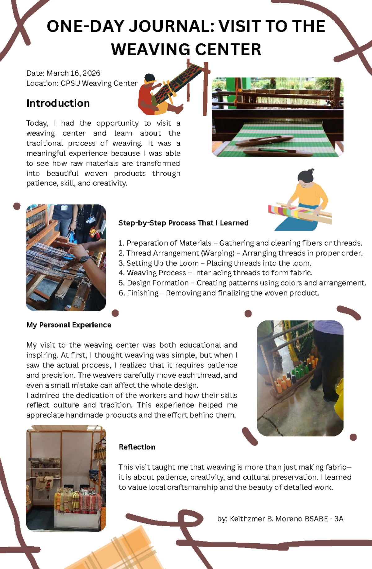 BSABE 3A: One-Day Journal of My Visit to the Weaving Center - Studocu