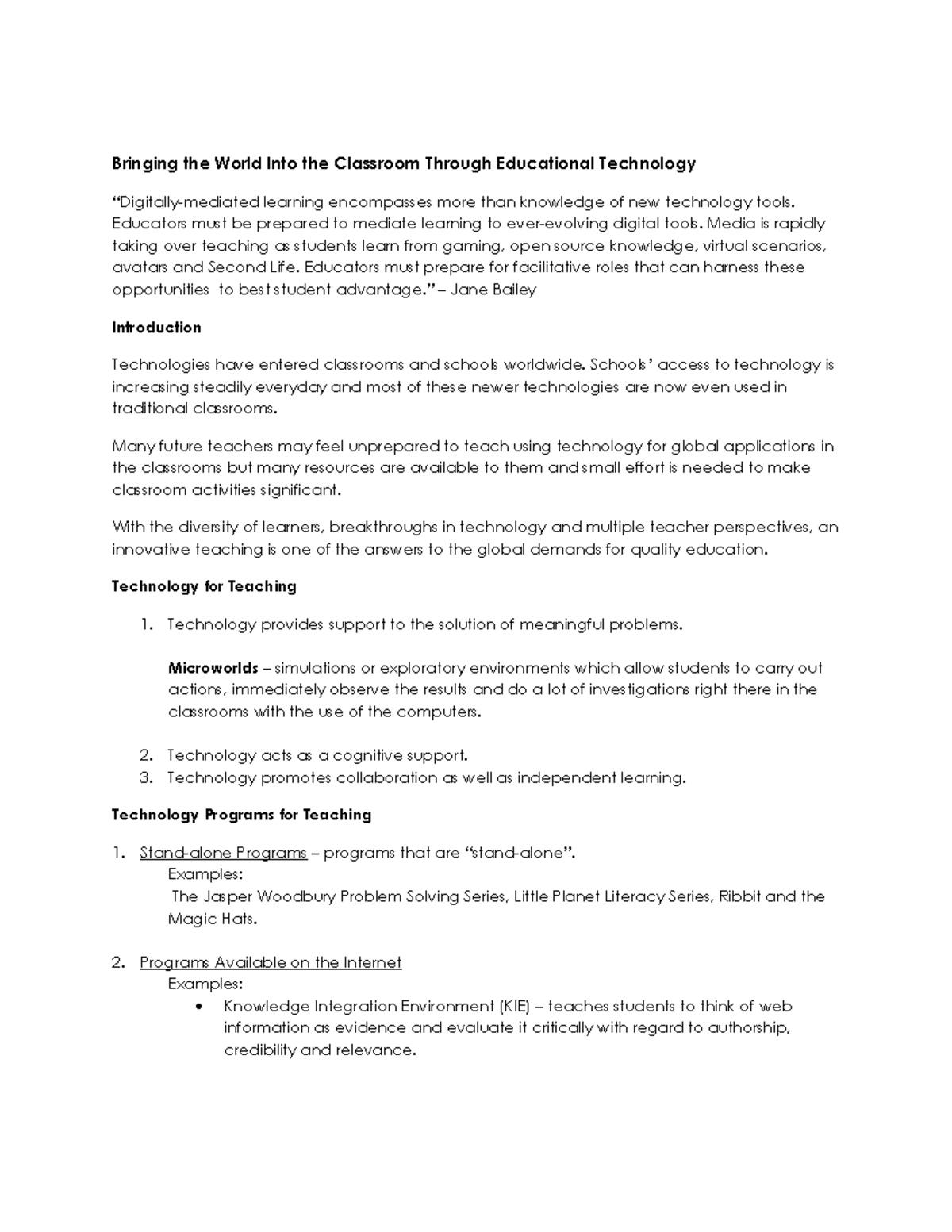 EDU 101: Bringing the World Into the Classroom with Tech Tools - Studocu