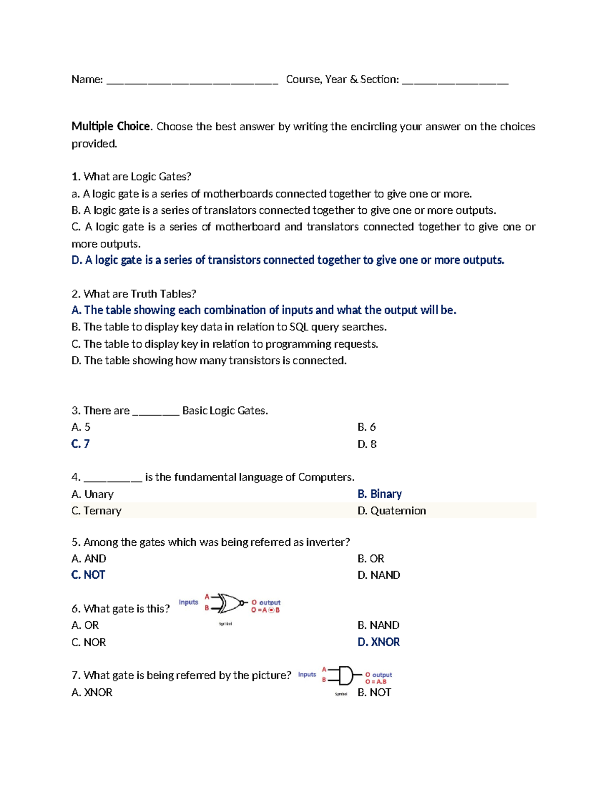 Logic Gates - Quiz - CSE101 - Studocu