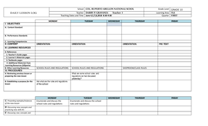 7 Es Lesson Plan - Week No. 1 MONDAY TUESDAY WEDNESDAY THURSDAY FRIDAY ...