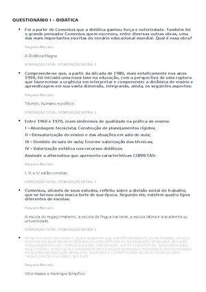 Questionário - questionarios - QUESTIONÁRIO – ORGANIZAÇÃO E DIDÁTICA NA ...