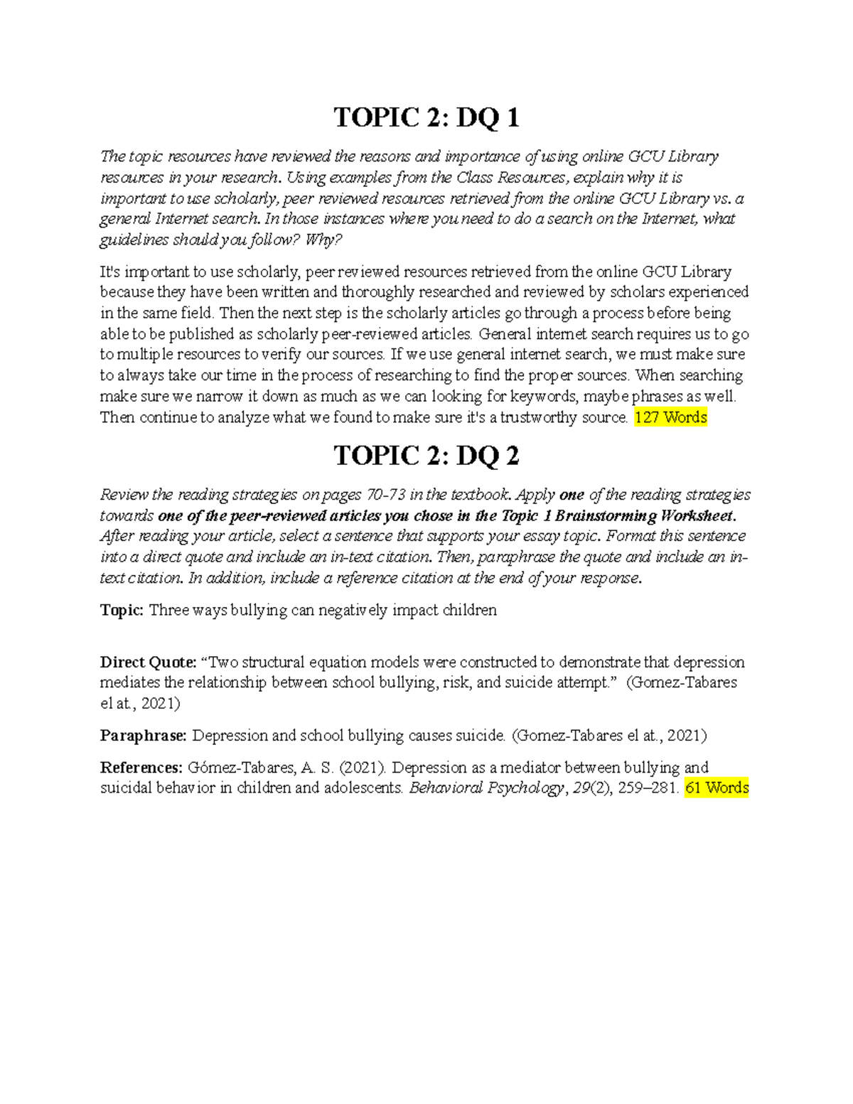 Discussion Questions for Topic 2: DQ 1 & 2 Insights - Studocu
