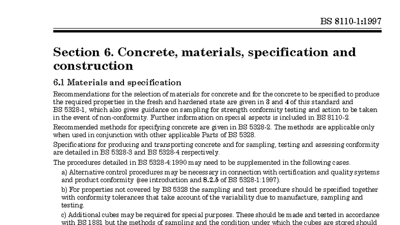 BS 8110 Part 1 Section 6: Concrete Materials, Specifications, and ...