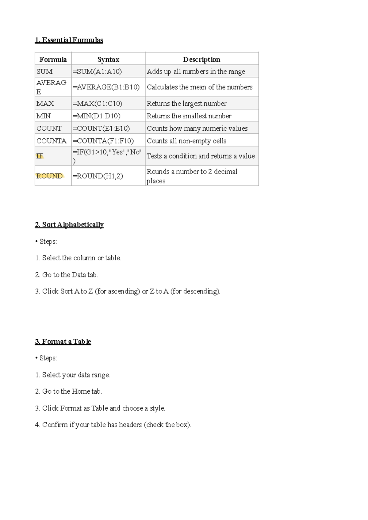 Essential formulas and sorting techniques for session 1 - Studocu