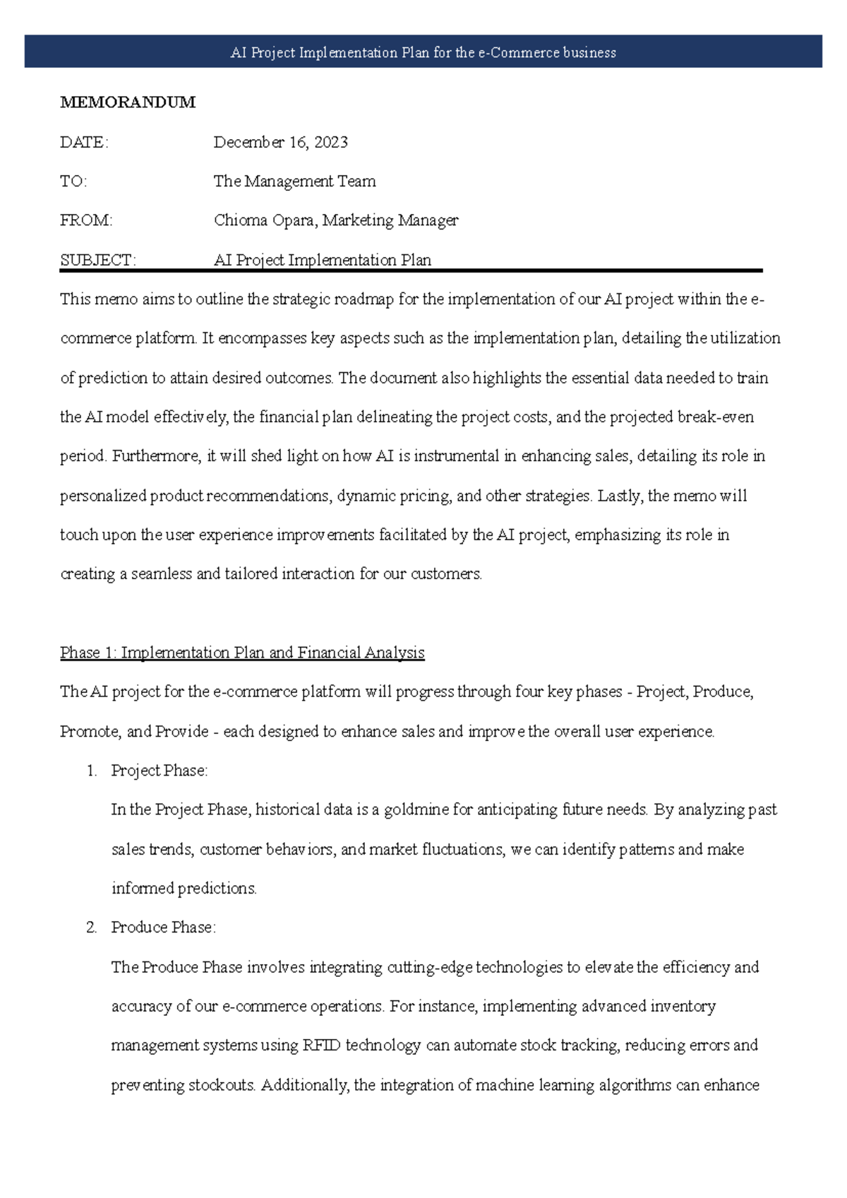 AI Project Implementation Plan - Module 2 Overview - Studocu