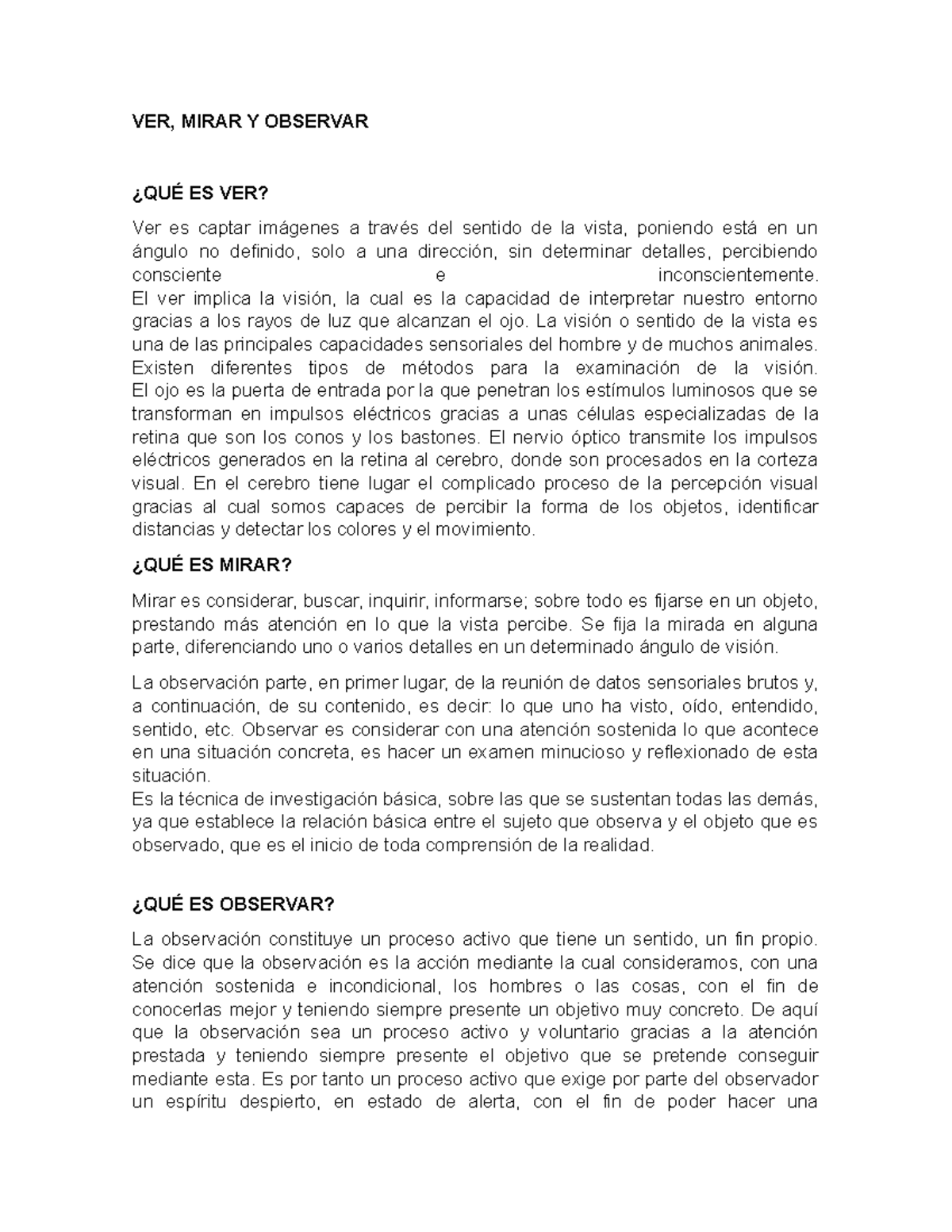 Diferencia Entre Ver Mirar y Observar - VER, MIRAR Y OBSERVAR ¿QUÉ ES ...