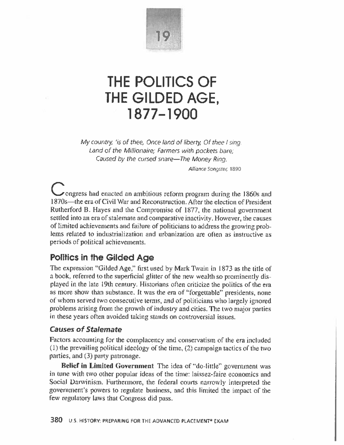 APUSH Amsco Chapter 19: Politics During the Gilded Age - Studocu