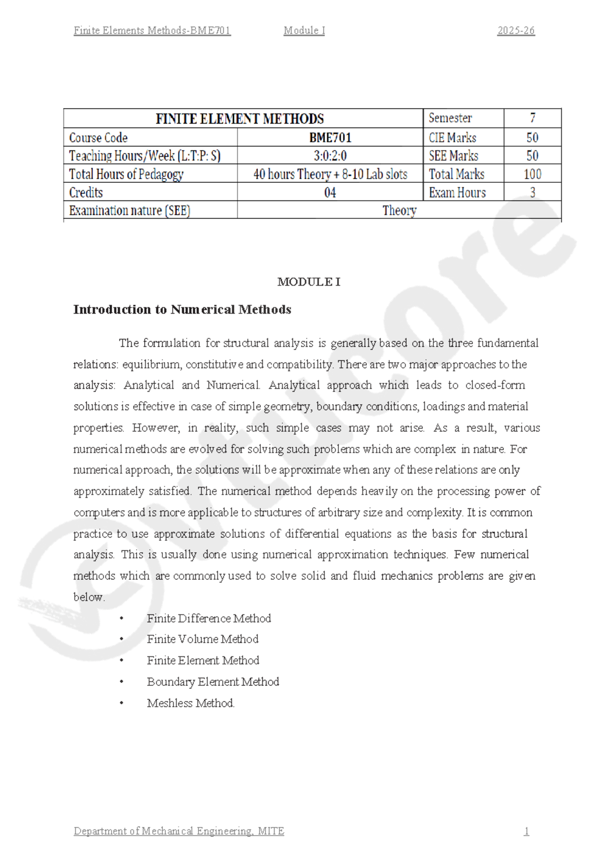 BME701 Module 1: Lecture Notes on Finite Element Methods - Studocu