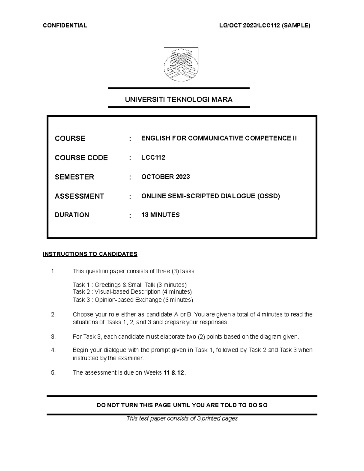 Lcc112 Online Semi Scripted Dialogue Assessment Sample October 2023