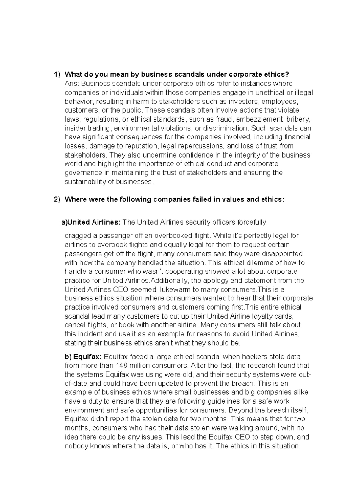 Ethics - What do you mean by business scandals under corporate ethics ...