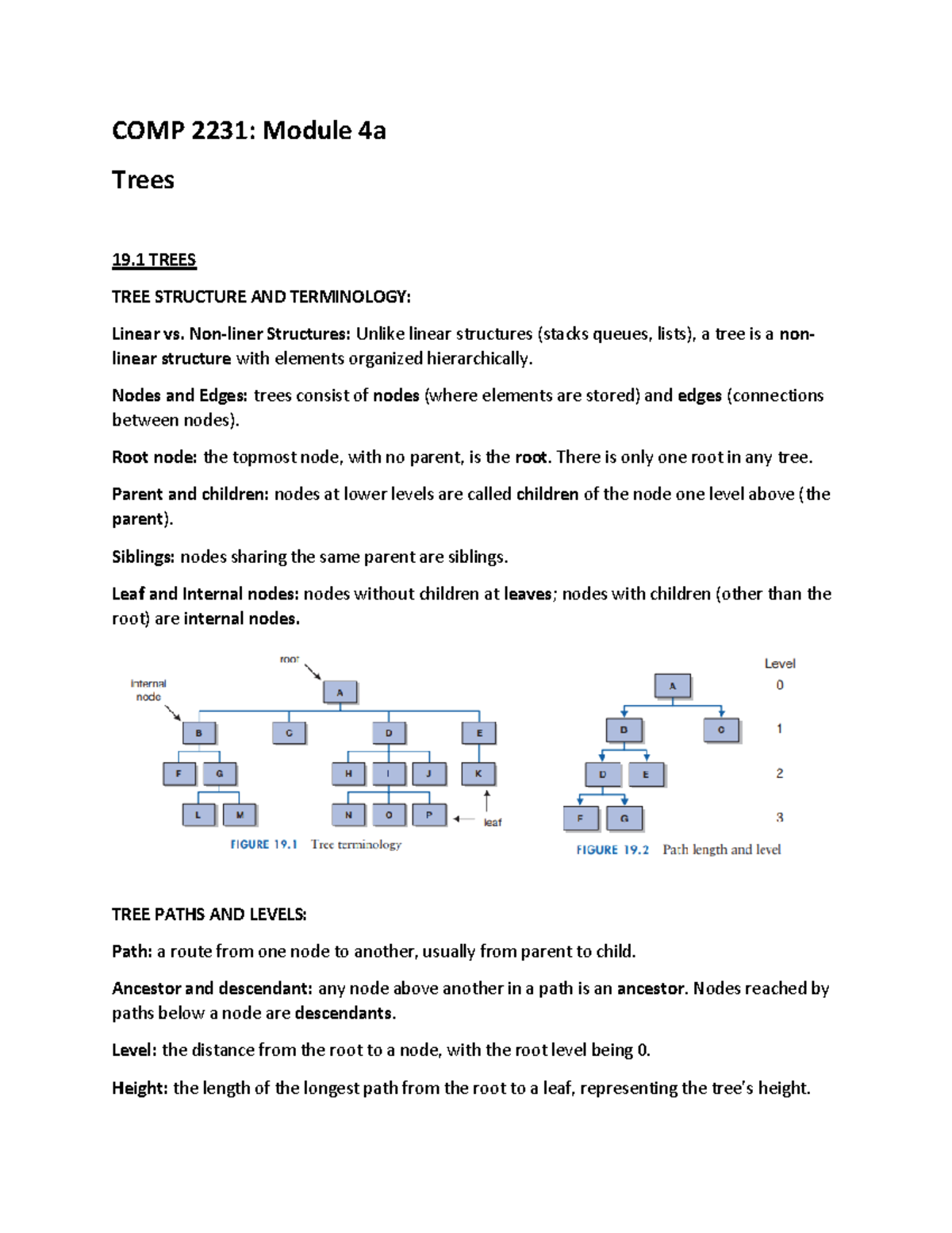 Module 4 Study Notes - COMP 2231: Module 4a Trees 19 TREES TREE ...