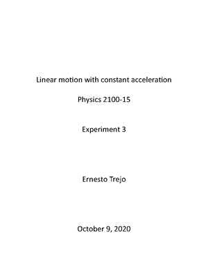 Labreport 1 - Experiment #2: One Dimensional Motion with Constant ...