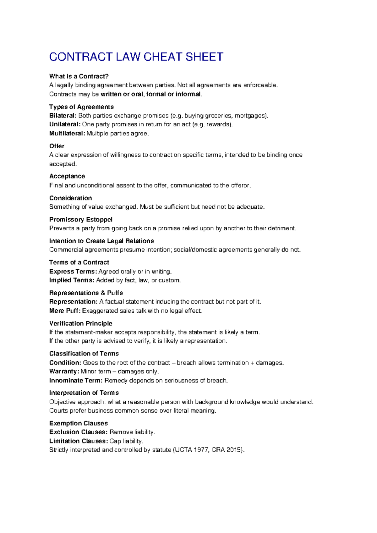 CONTRACT LAW 101: Essential Cheat Sheet for Understanding Contracts ...