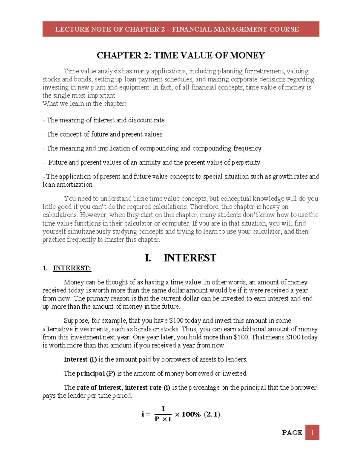 LECTURE NOTES ON CHAPTER 2: TIME VALUE OF MONEY (FINANCIAL MGMT) - Studocu