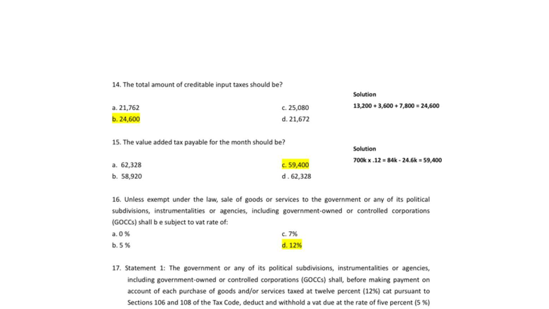Bustax Quiz PT.2: VAT and Creditable Input Taxes Analysis - Studocu