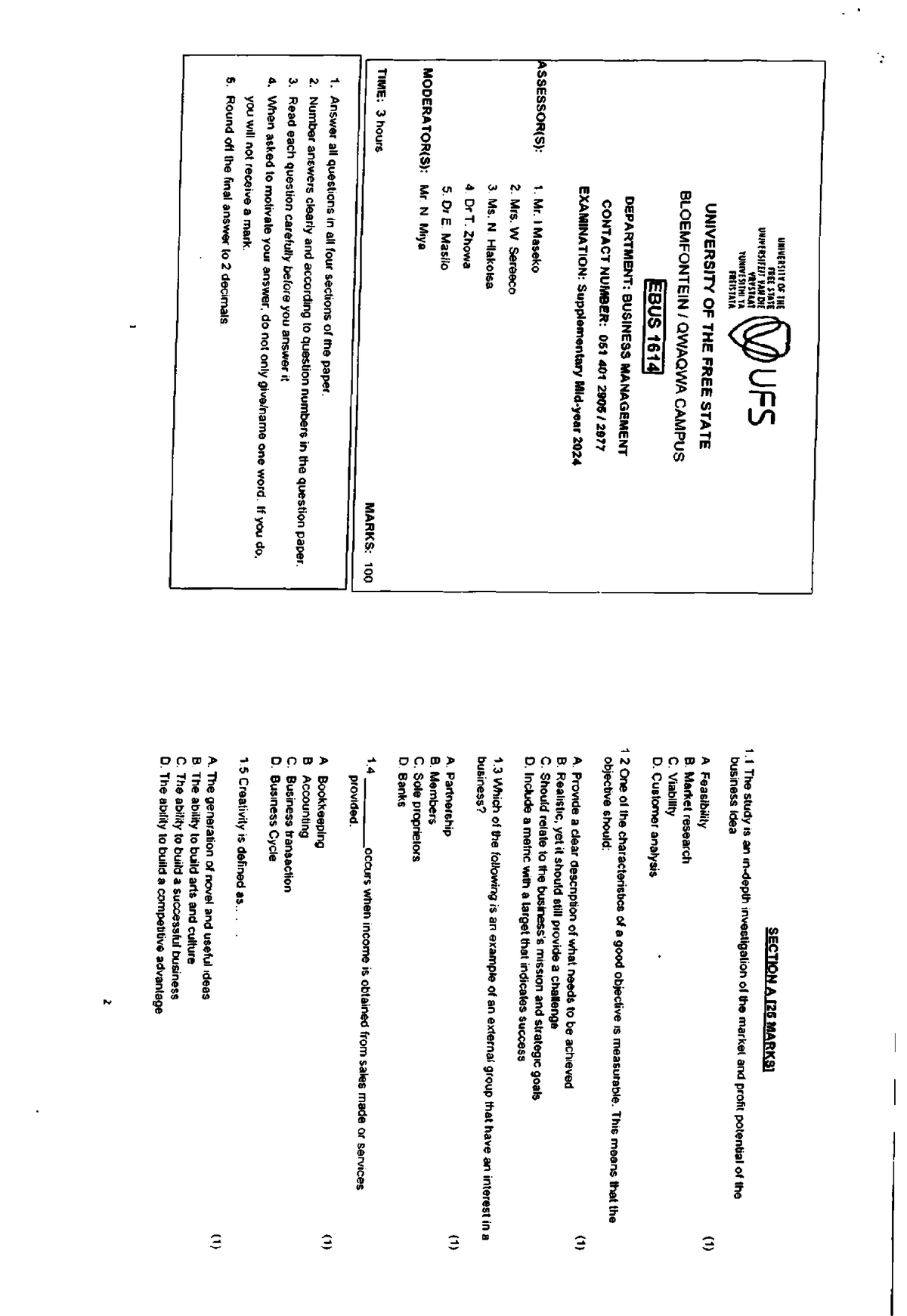 UFS EBUS 1614 Supplementary Exam 2024: Market & Business Analysis - Studocu