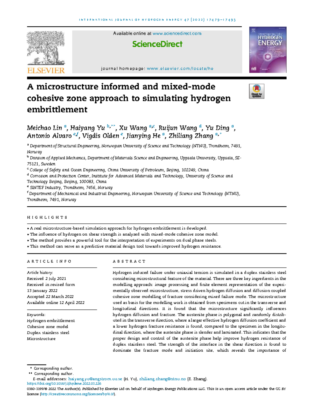 A Microstructure-Informed CZM Approach to Hydrogen Embrittlement in DSS ...