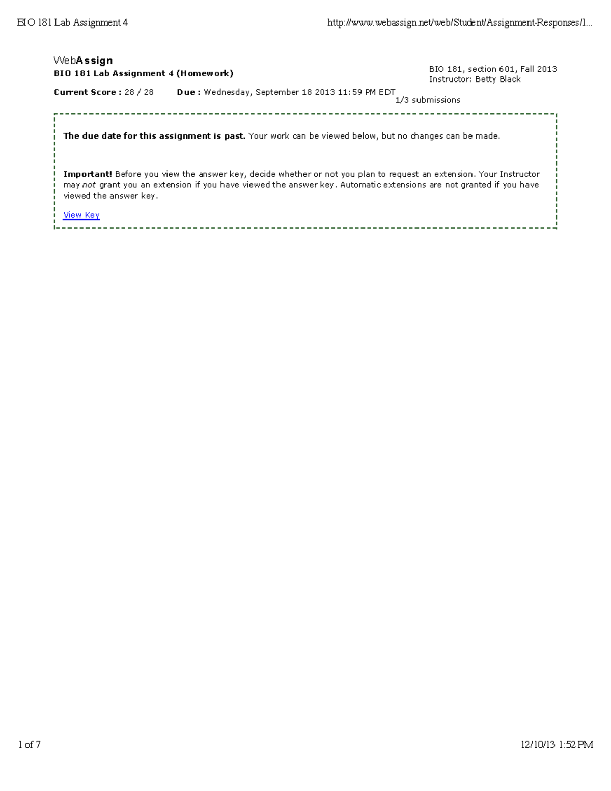 BIO 181 Lab Assignment 4 - BIO 181 Lab Assignment 4 WebAssign BIO 181 Lab Assignment 4 (Homework ...