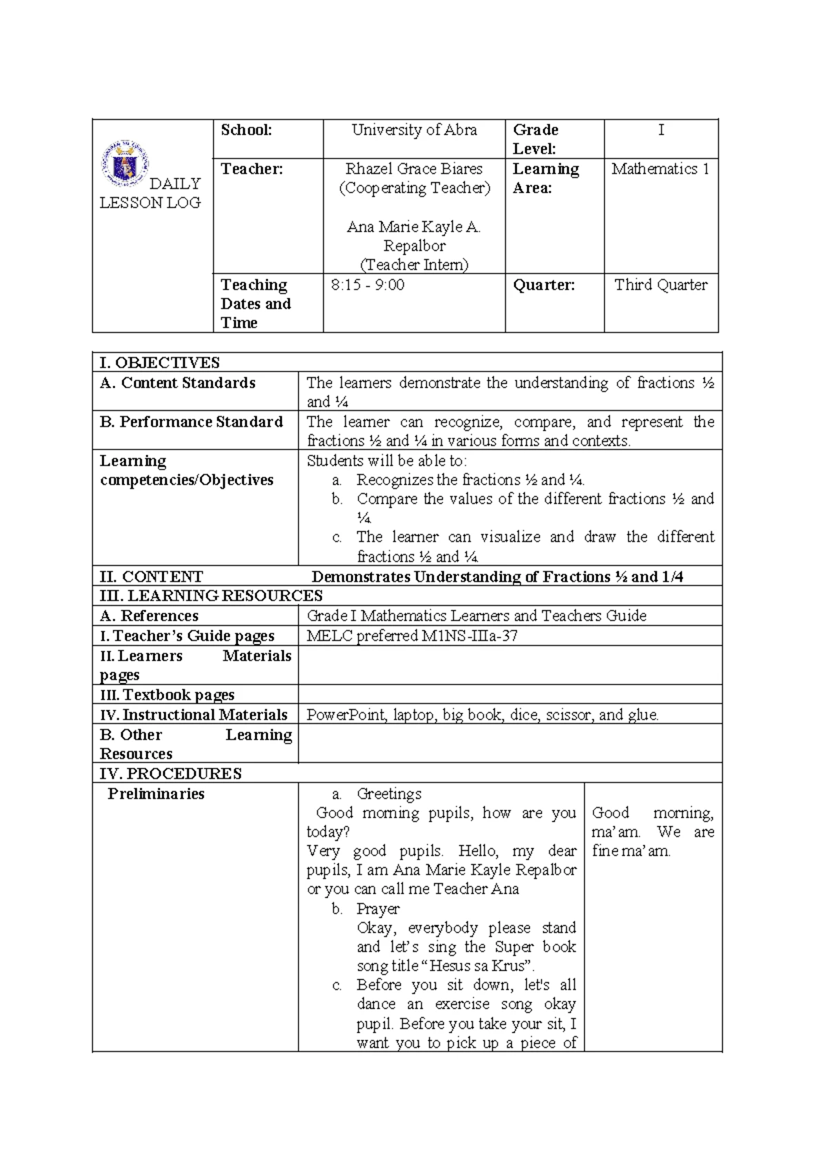 DLP Kindergarten 3rd Quarter Lesson Plan: Mga Taong Nakatutulong - Studocu