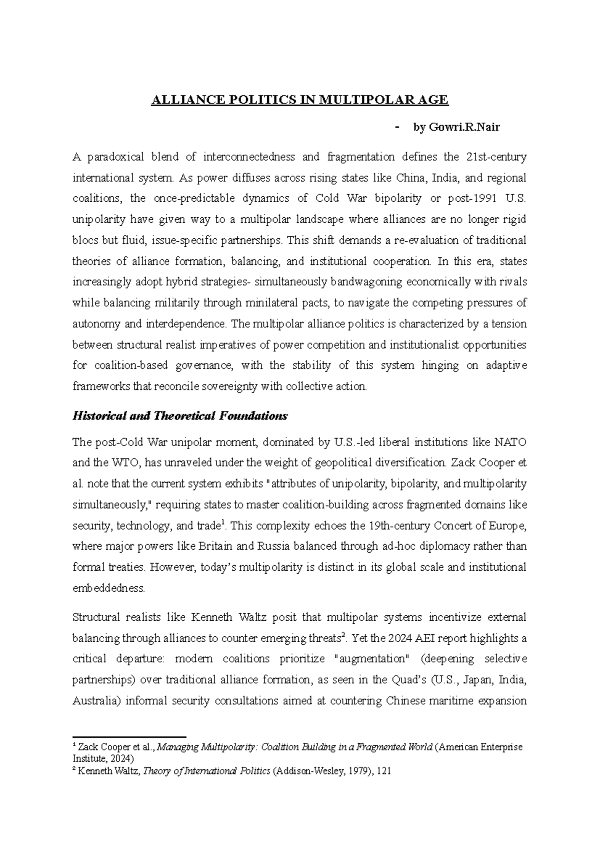 Alliance Politics in a Multipolar World: Challenges and Strategies ...