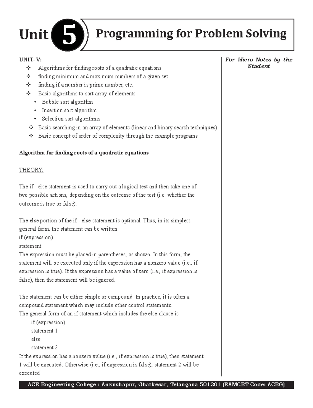 Unit 1 Programming for problem solving - LECTURE NOTES FOR Programming ...