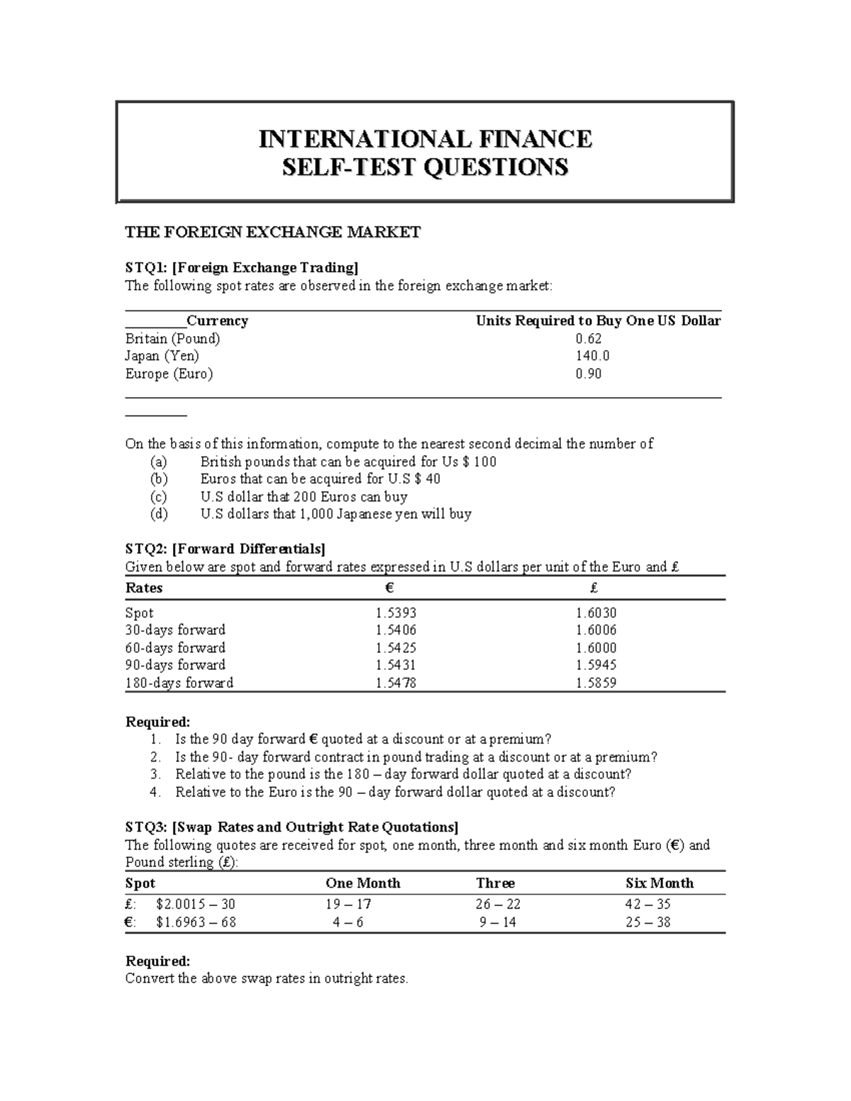 International Finance SELF TEST Questions & Solutions - Studocu