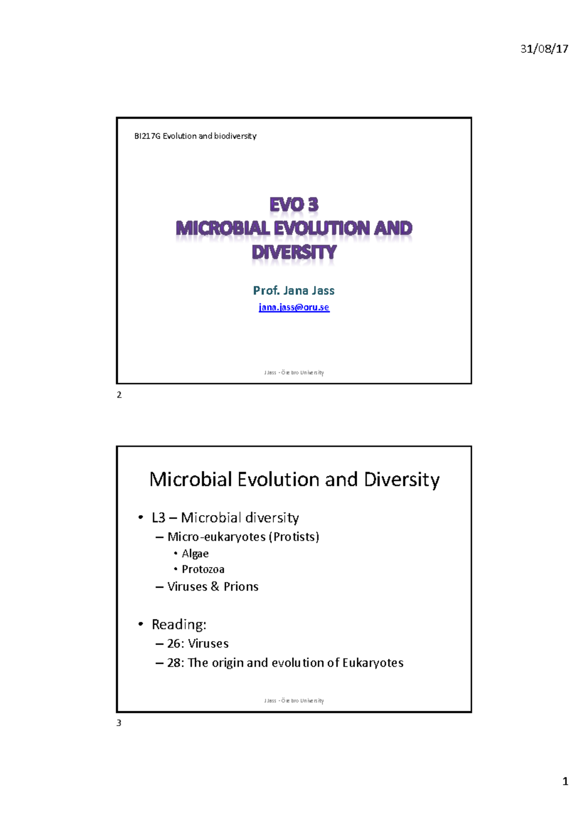 Microbial Evolution and Diversity: BI217G Lecture Notes - Studocu