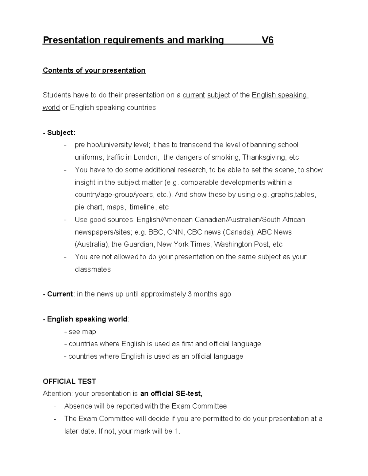 Presentation Guidelines and Grading Criteria V6 - Advanced Level ...