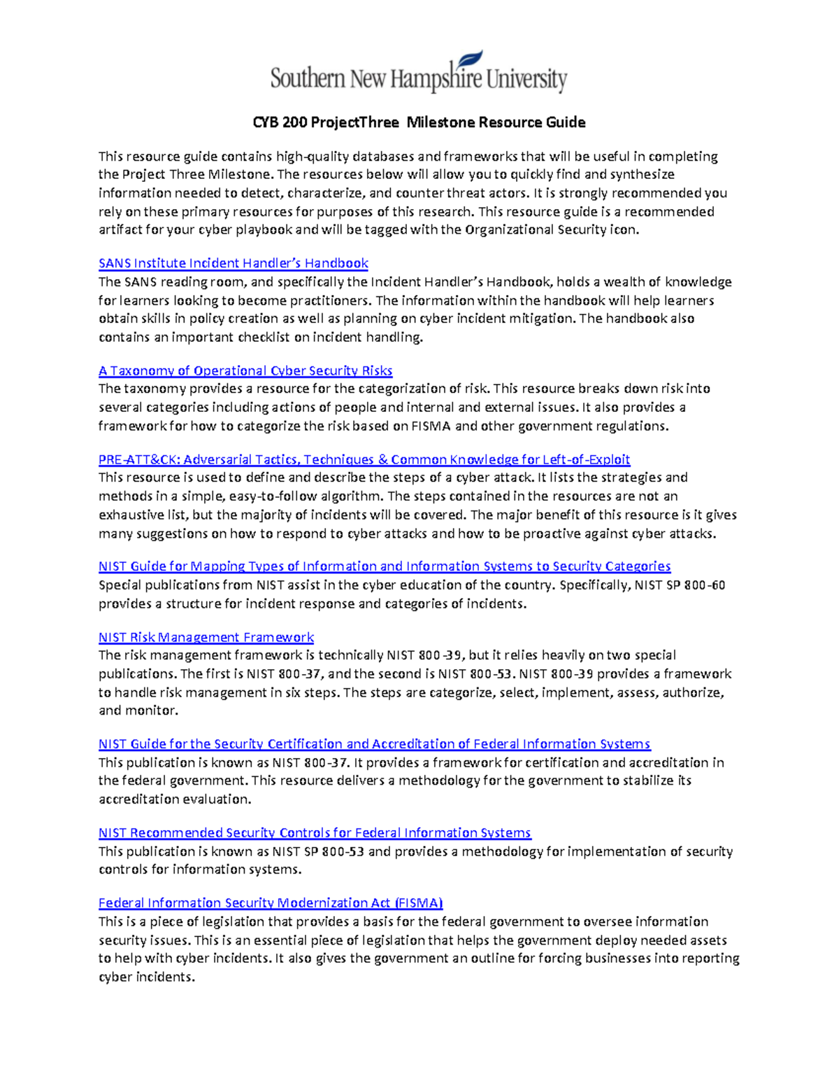 CYB 200 Project 3 Milestone Resource Guide for Cybersecurity - Studocu