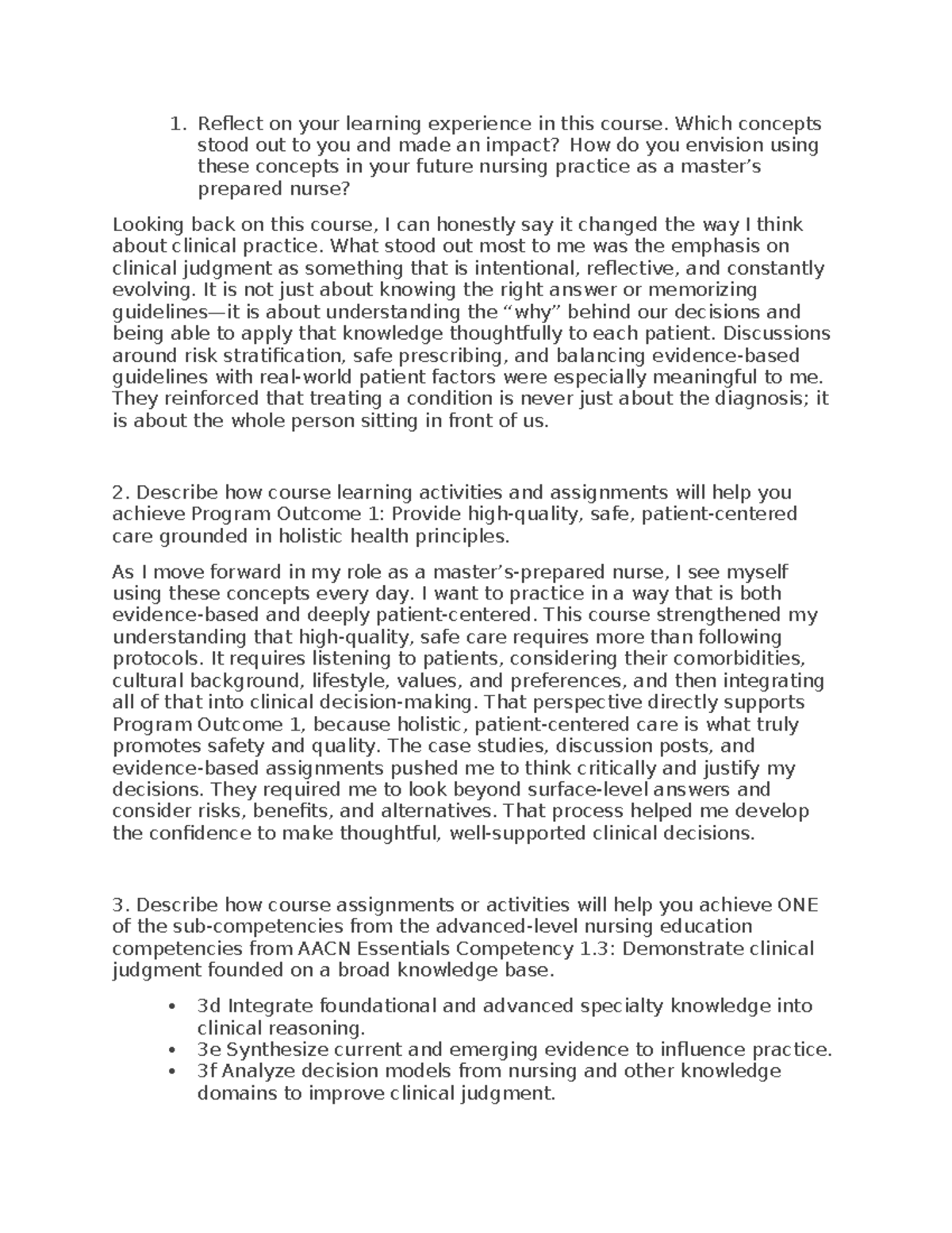 NUR 101: Reflection on Learning & Clinical Judgment in Nursing - Studocu