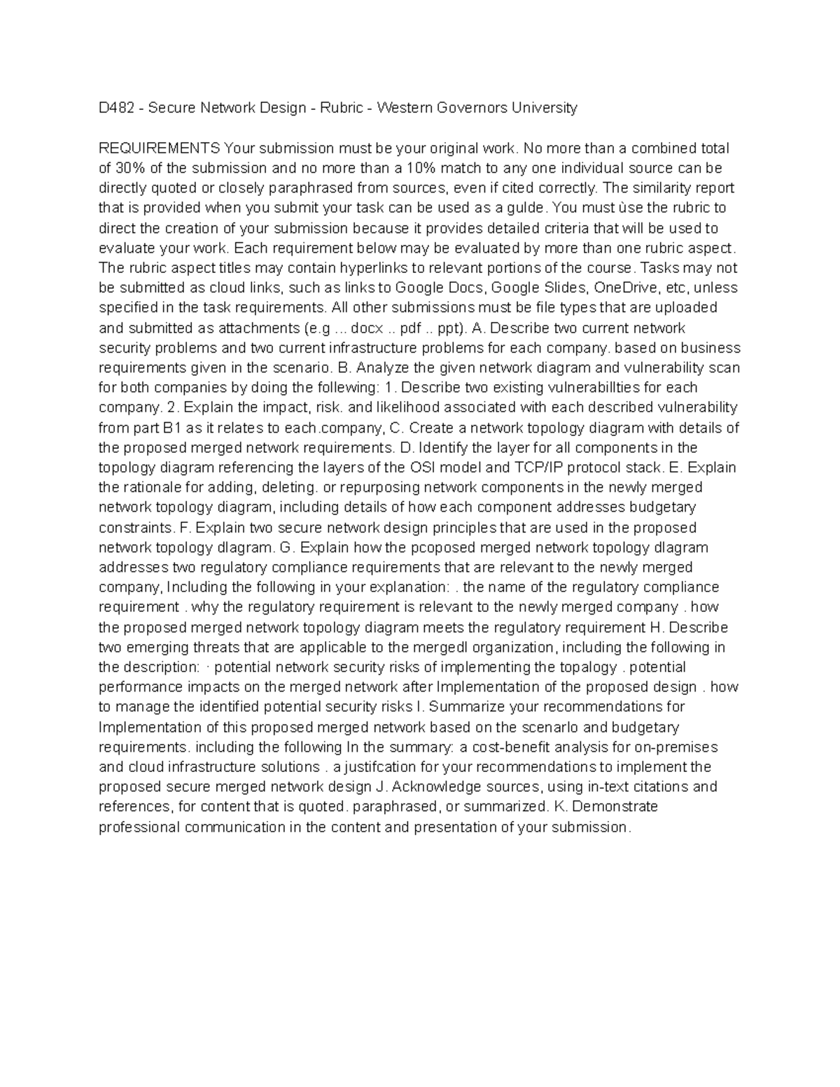 D482 - Secure Network Design - Evaluation Rubric and Requirements Guide - Studocu