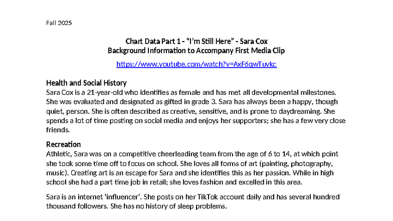 I'm Still Here - Chart Data Part 1 (F2025) - Sara Cox Background - Studocu