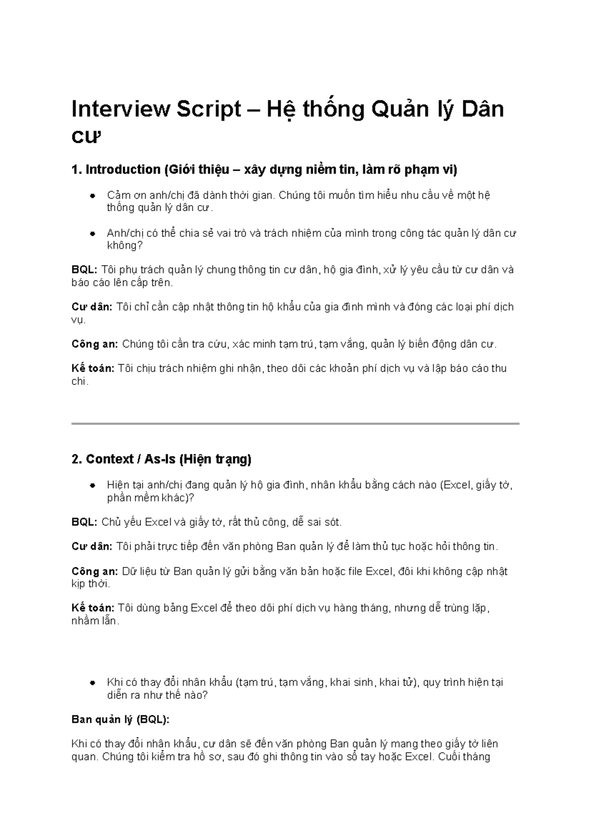 Interview Script for Community Management System - IT3180 - Studocu
