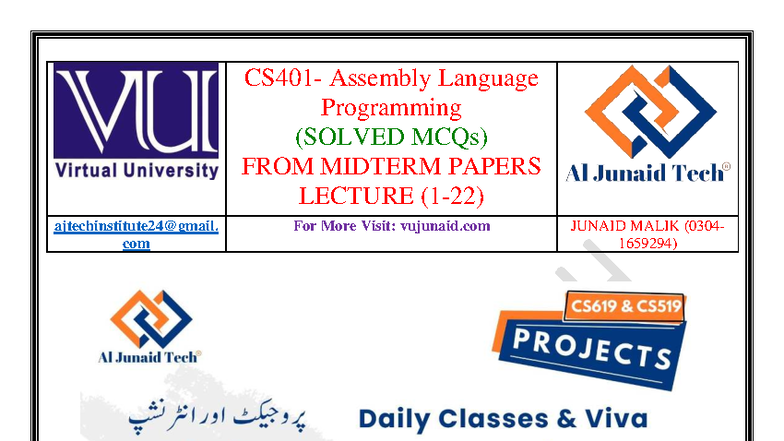CS401 Midterm Solved MCQs on Assembly Language Programming - Studocu