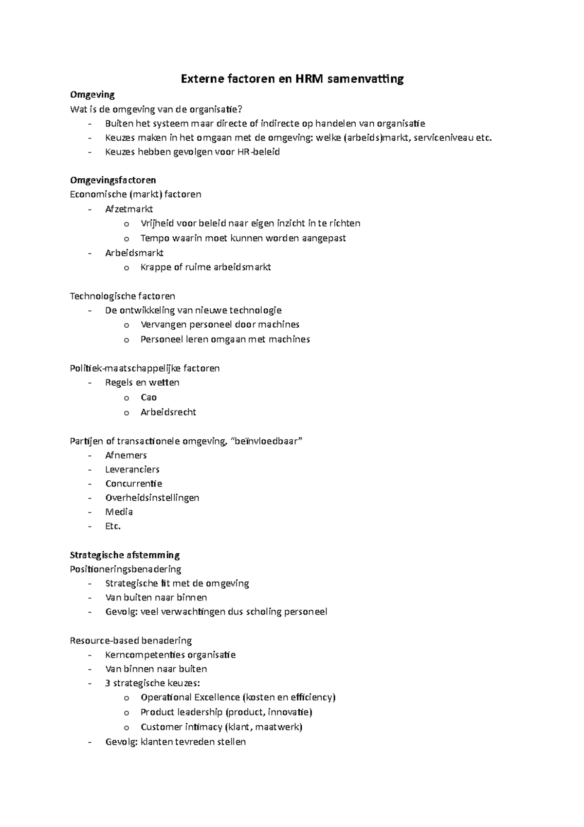 Externe Factoren en HRM: Een Samenvatting van Omgevingsinvloeden ...