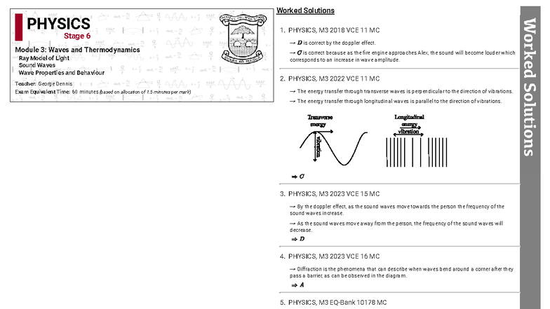 Waves Mixed Revision Solutions PHYSICS M3 Exam Prep - Studocu