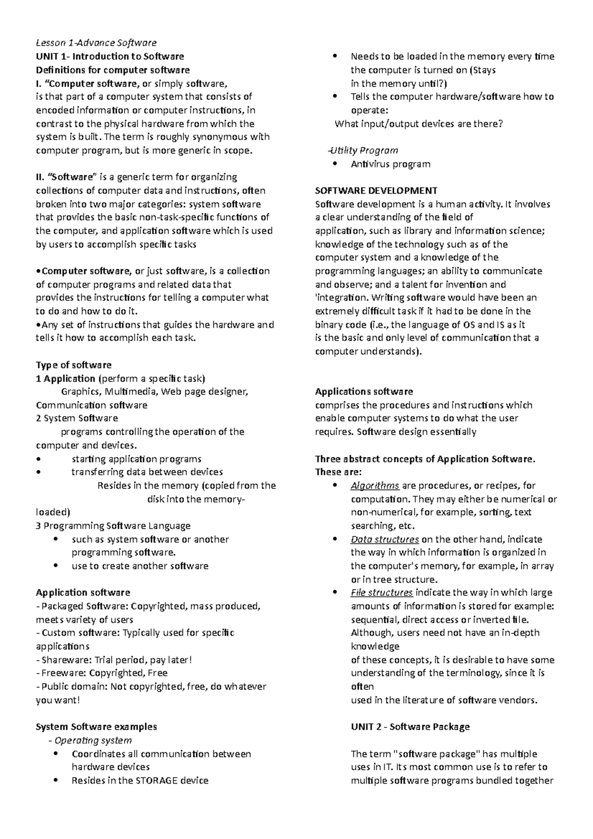 Lesson 1 - Advanced Software Concepts and Package Overview - Studocu