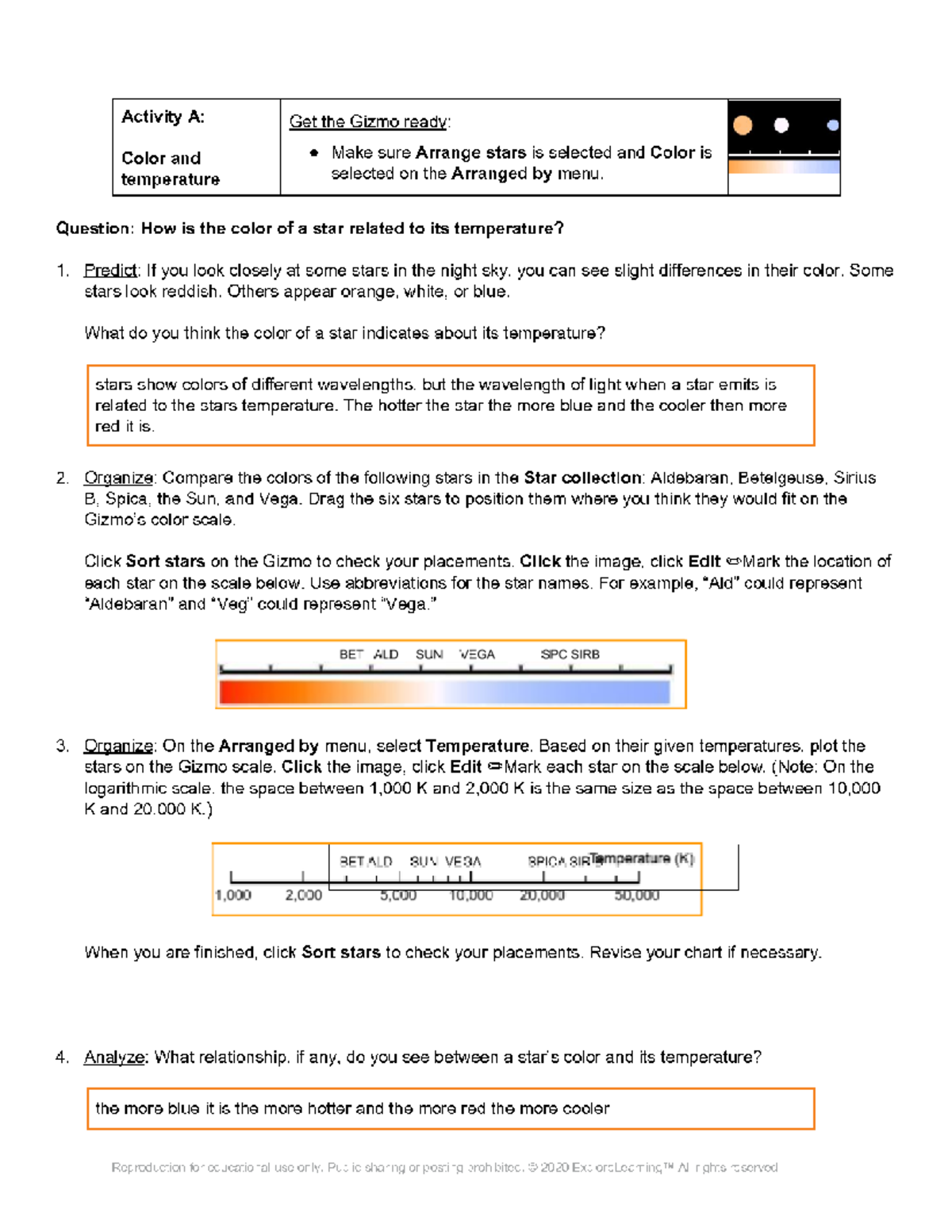 Activity A: Color and Temperature Relationship of Stars (77488081 - uoo ...
