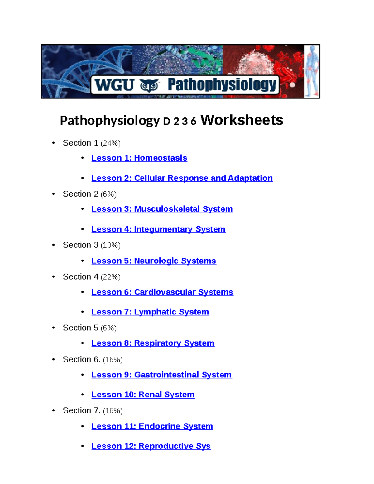Patho Entire Study Guide - Pathophysiology D 2 3 6 Worksheets • Section ...