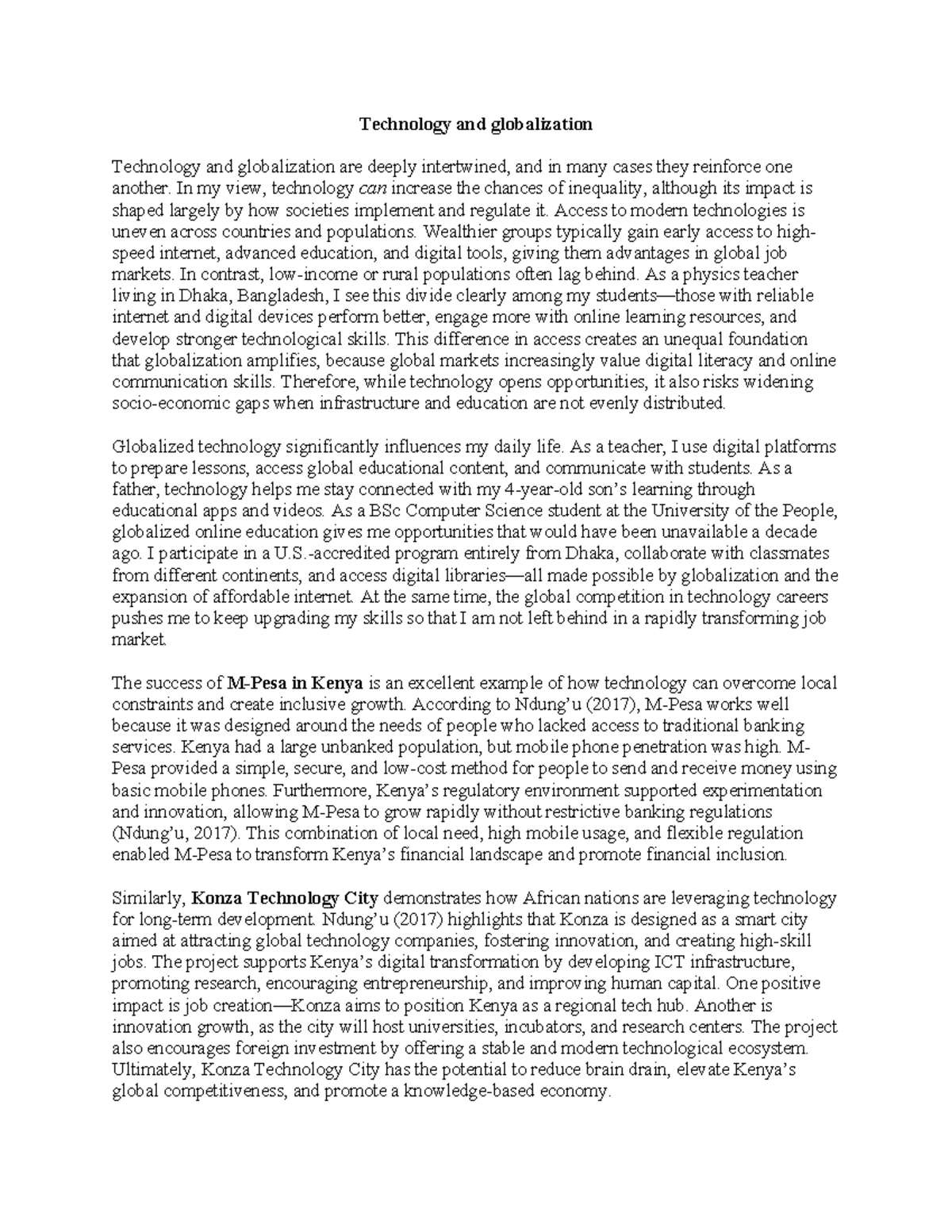 Discussion Forum Unit 4: The Interplay of Technology and Globalization ...