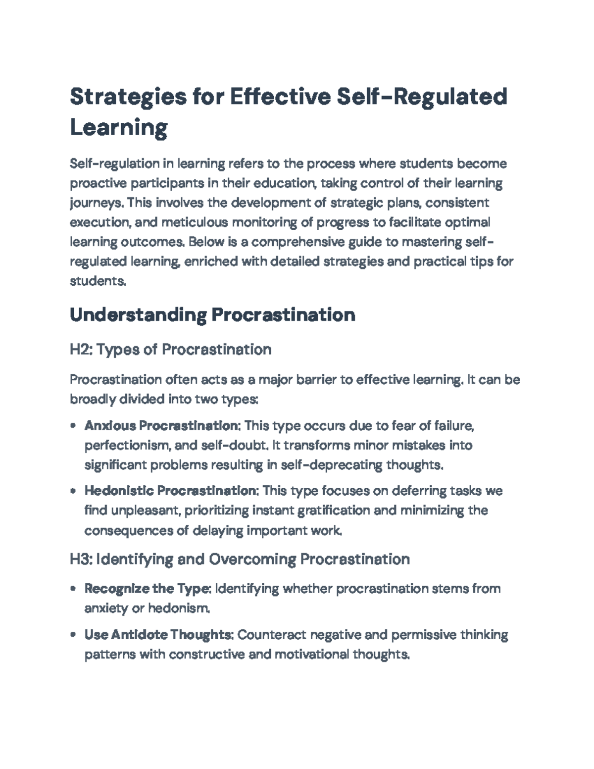 Strategies for Effective Self-Regulated Learning (EDU 101) - Strategies ...