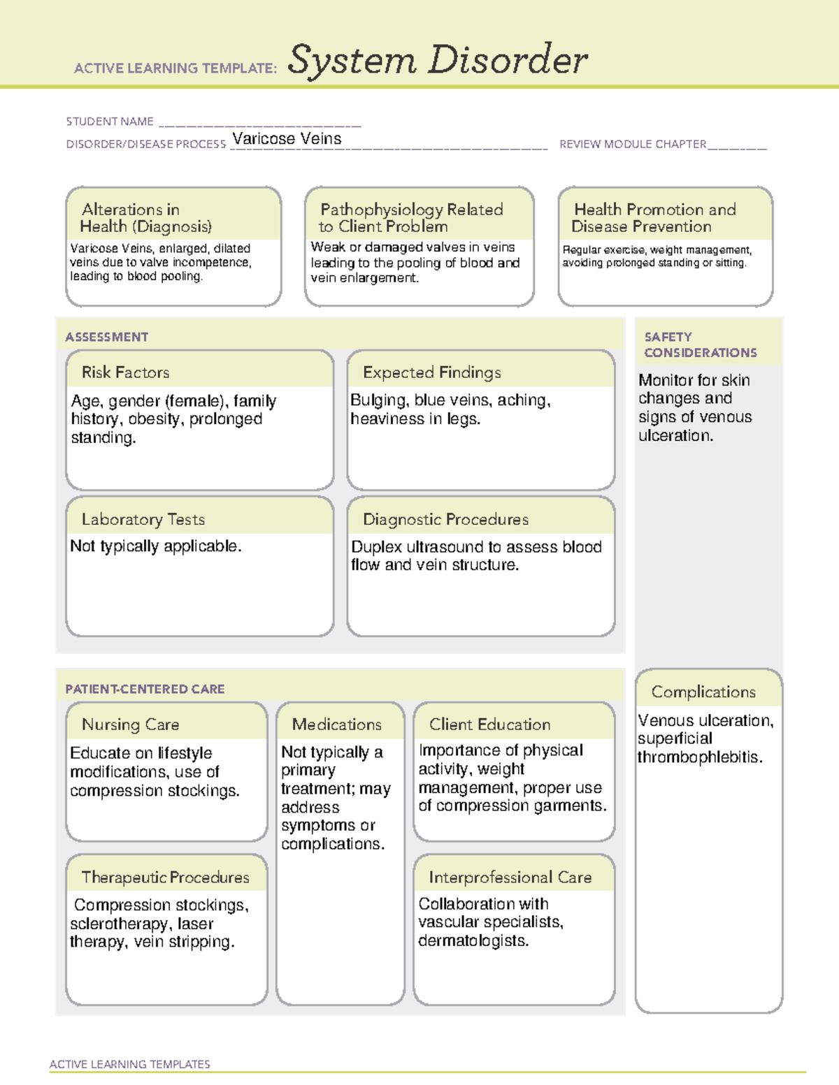 ATI Varicose Veins System Disorder Active Learning Template - Studocu