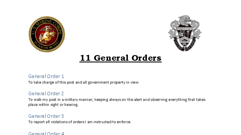 General Orders Overview - LEA - Studocu