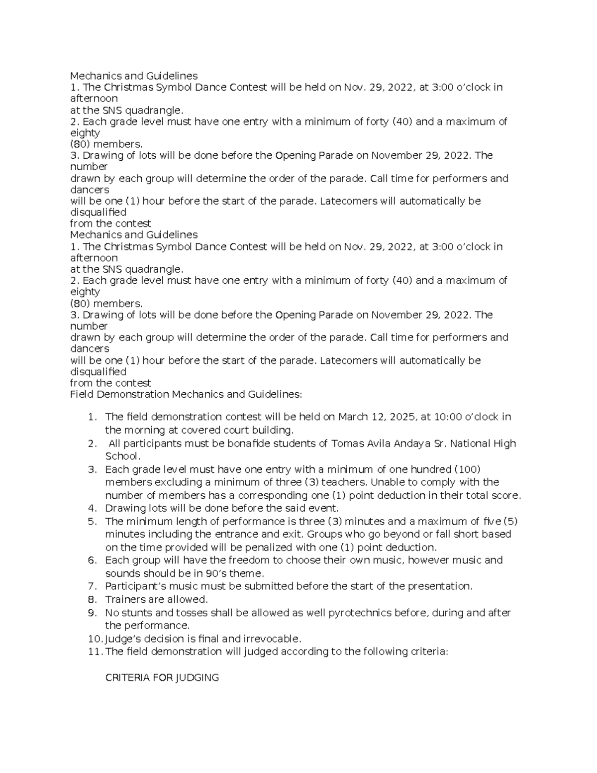 Mechanics and Guidelines for Field Demonstration Contest - Studocu