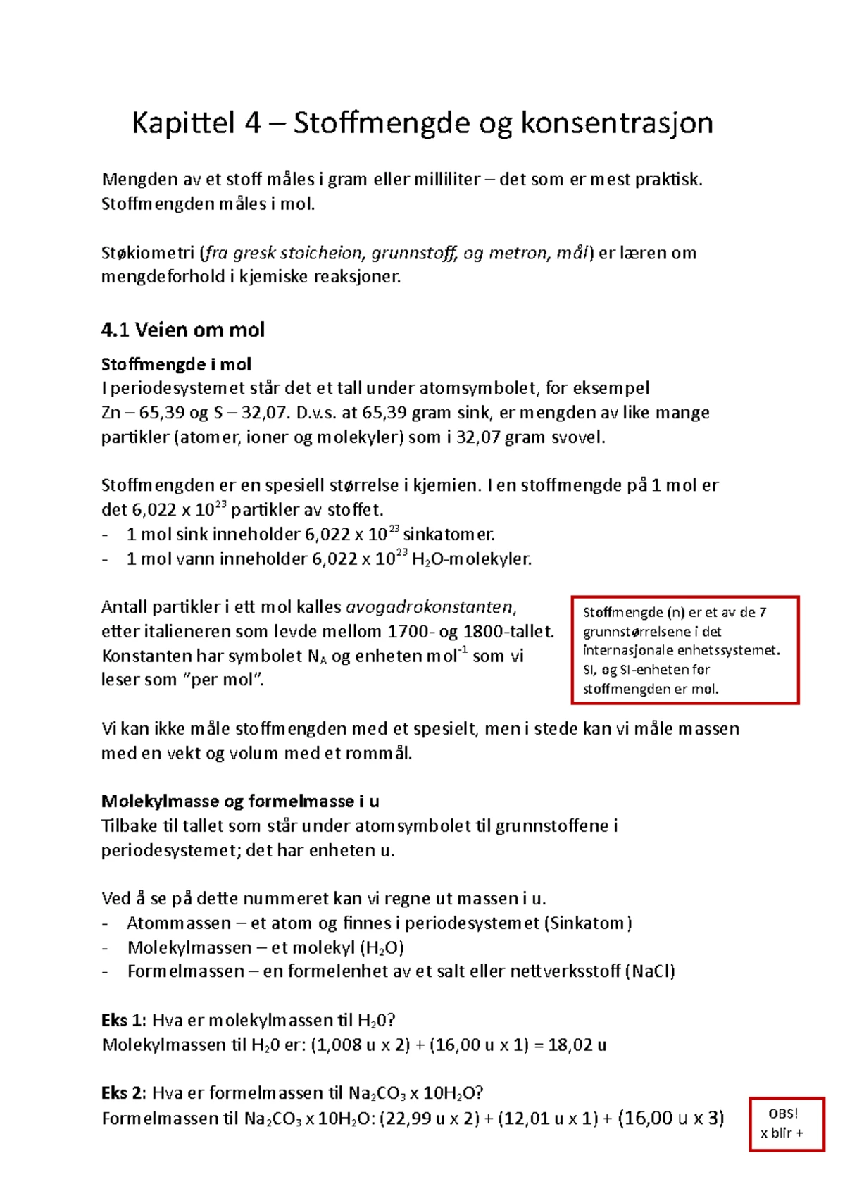 Kapittel 3 - Reaksjoner og Beregninger i Kjemi (KJEM101) - Studocu