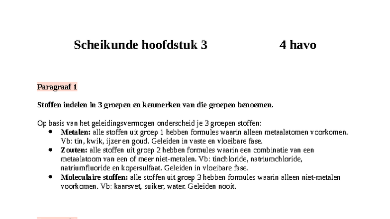 Scheikunde Samenvatting Hoofdstuk 3 - 4 Havo: Stoffen en Bindingen ...