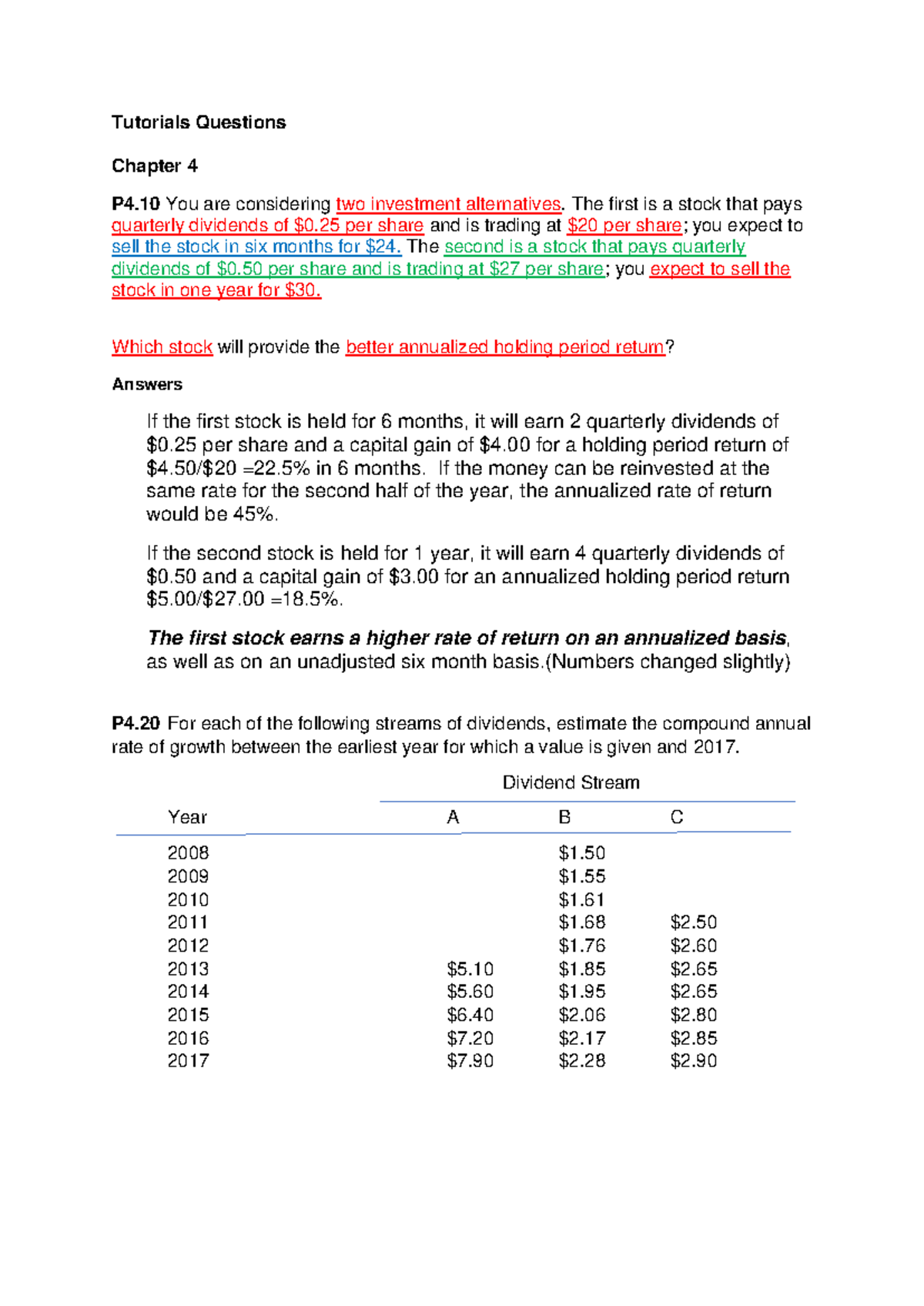 Investment Analysis and Returns for Tutorial 2 (FIN-101) - Studocu