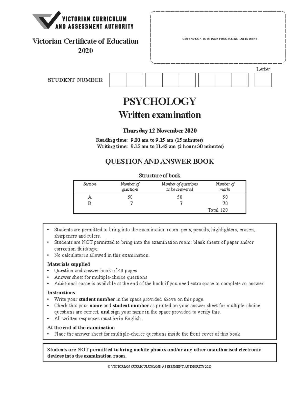 2020 PSYCHOLOGY EXAM: Practice Exam Questions and Answers - Studocu