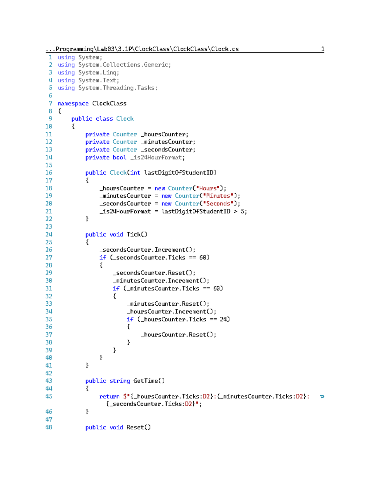 3.1P - Weekly Lab Task: Clock Class Implementation and Testing - Studocu